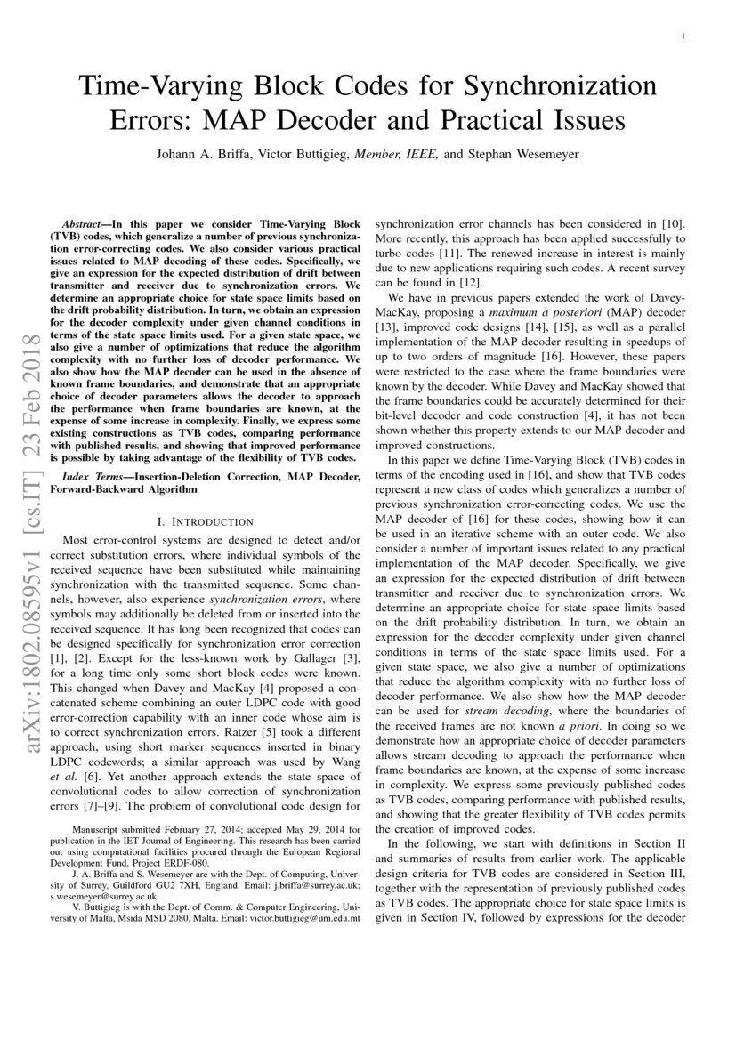 Time Varying Block Codes For Synchronization Errors Map Decoder And Practical Issues Deepai