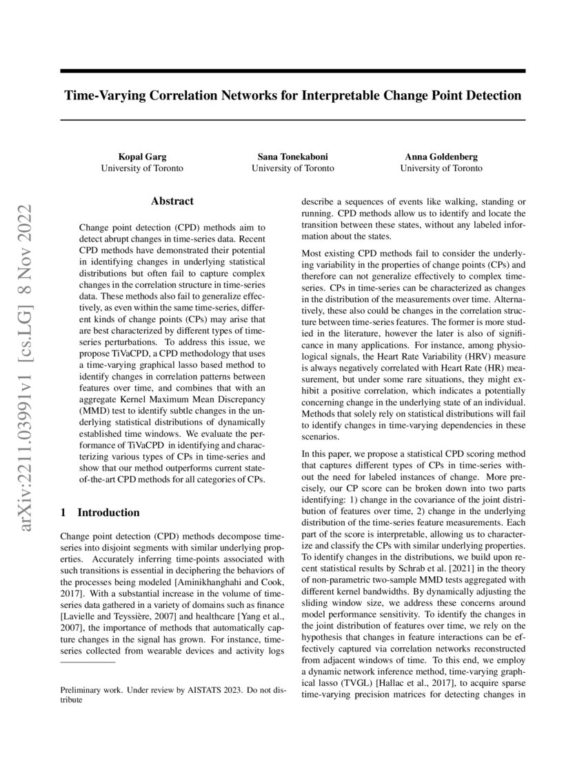 Time-Varying Correlation Networks for Interpretable Change Point Detection | DeepAI