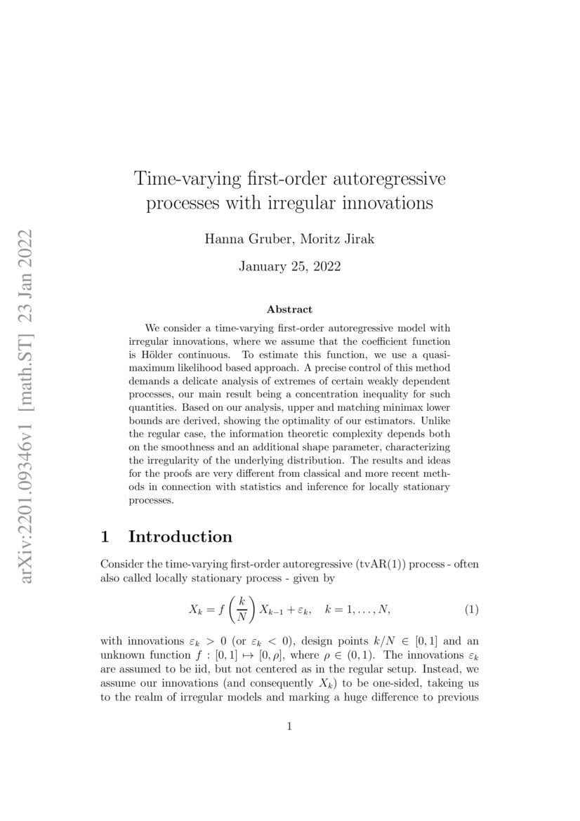 Time-varying first-order autoregressive processes with irregular ...