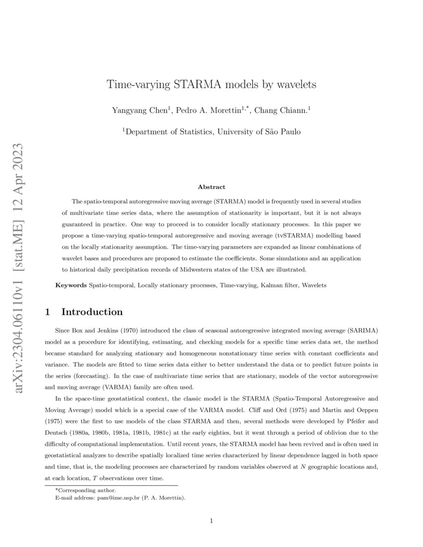 Time-varying STARMA models by wavelets | DeepAI
