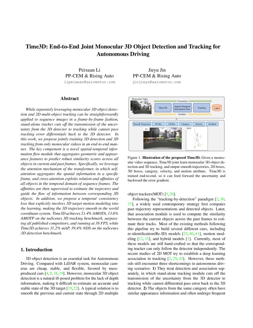Time3d End To End Joint Monocular 3d Object Detection And Tracking For