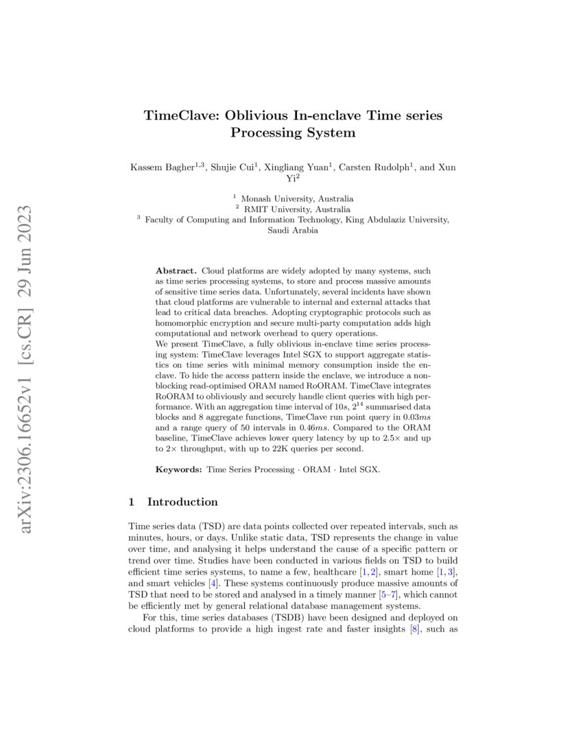TimeClave: Oblivious In-enclave Time series Processing System | DeepAI