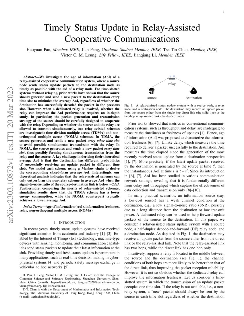 Timely Status Update in Relay-Assisted Cooperative Communications | DeepAI