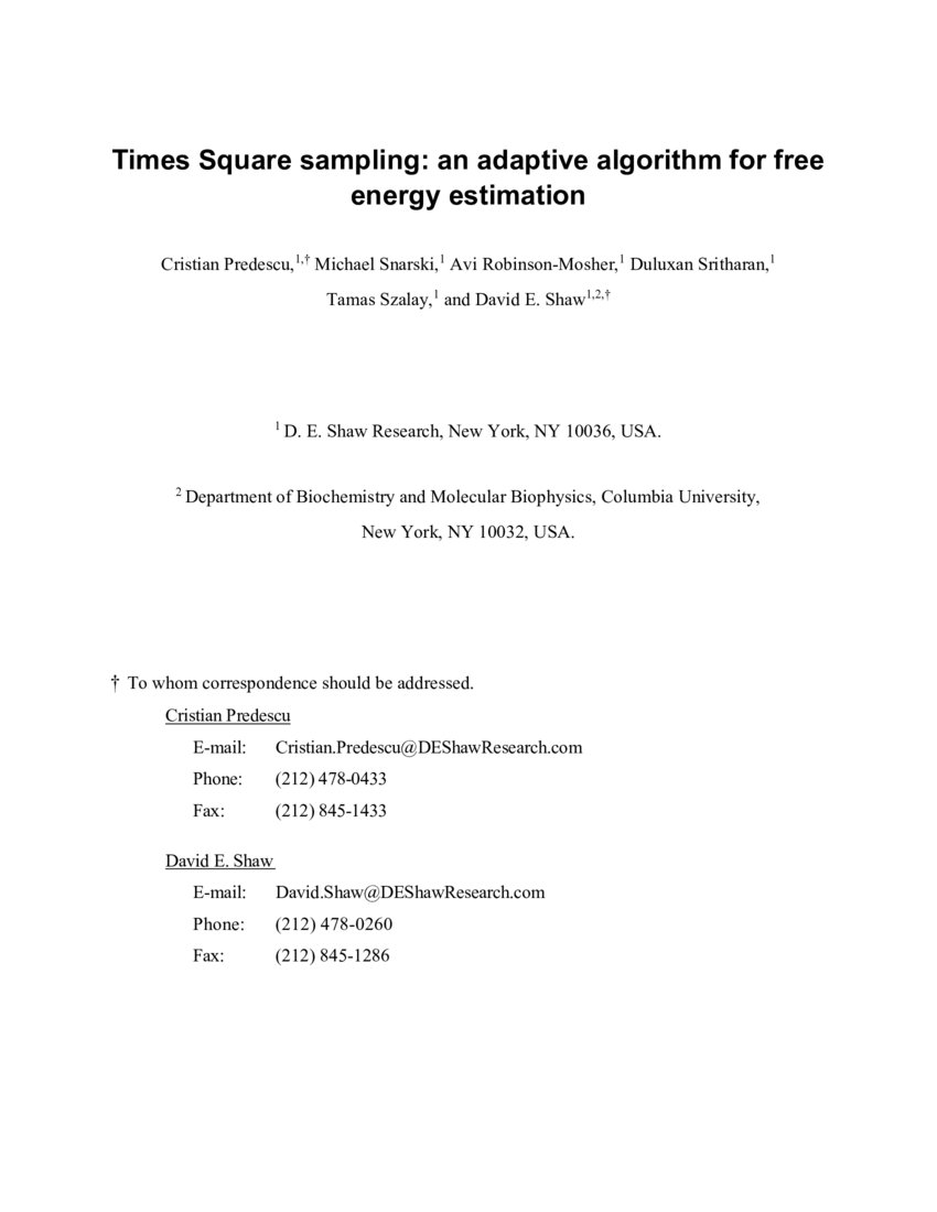 Times Square sampling: an adaptive algorithm for free energy estimation ...