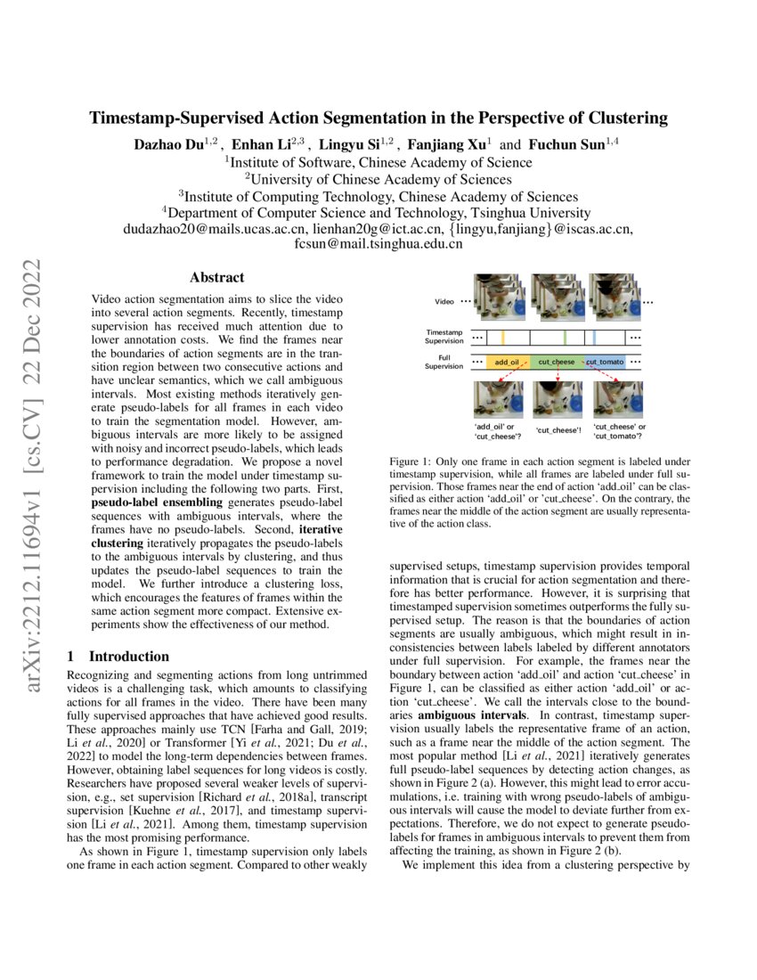 Timestamp Supervised Action Segmentation In The Perspective Of Clustering Deepai