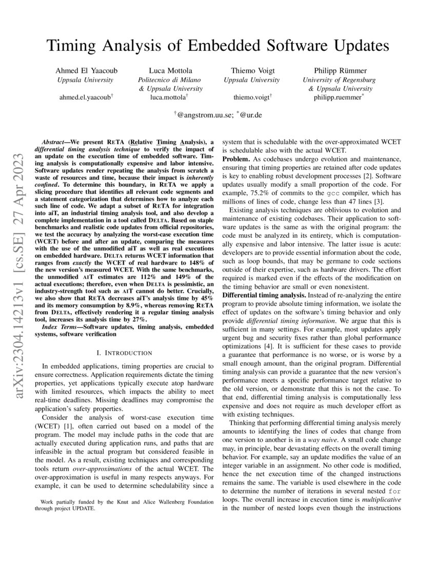 Timing Analysis Of Embedded Software Updates Deepai
