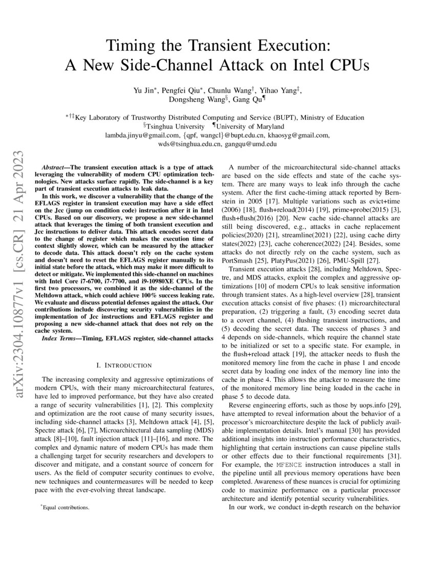 Timing the Transient Execution: A New Side-Channel Attack on Intel CPUs | DeepAI