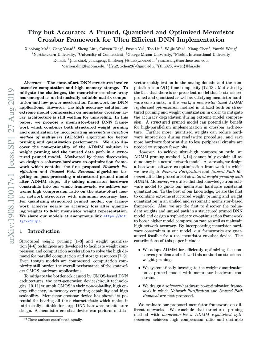 Tiny but Accurate: A Pruned, Quantized and Optimized Memristor Crossbar Framework for Ultra ...
