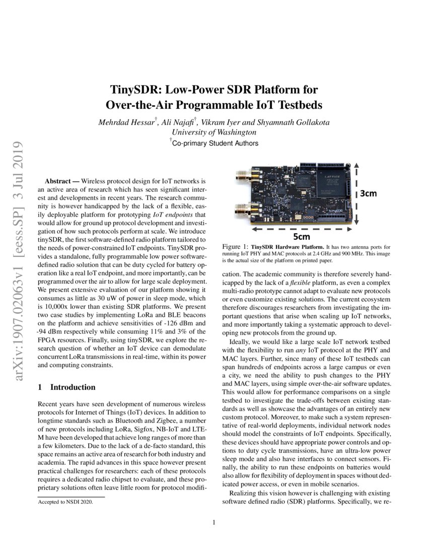 TinySDR: Low-Power SDR Platform for Over-the-Air Programmable IoT ...