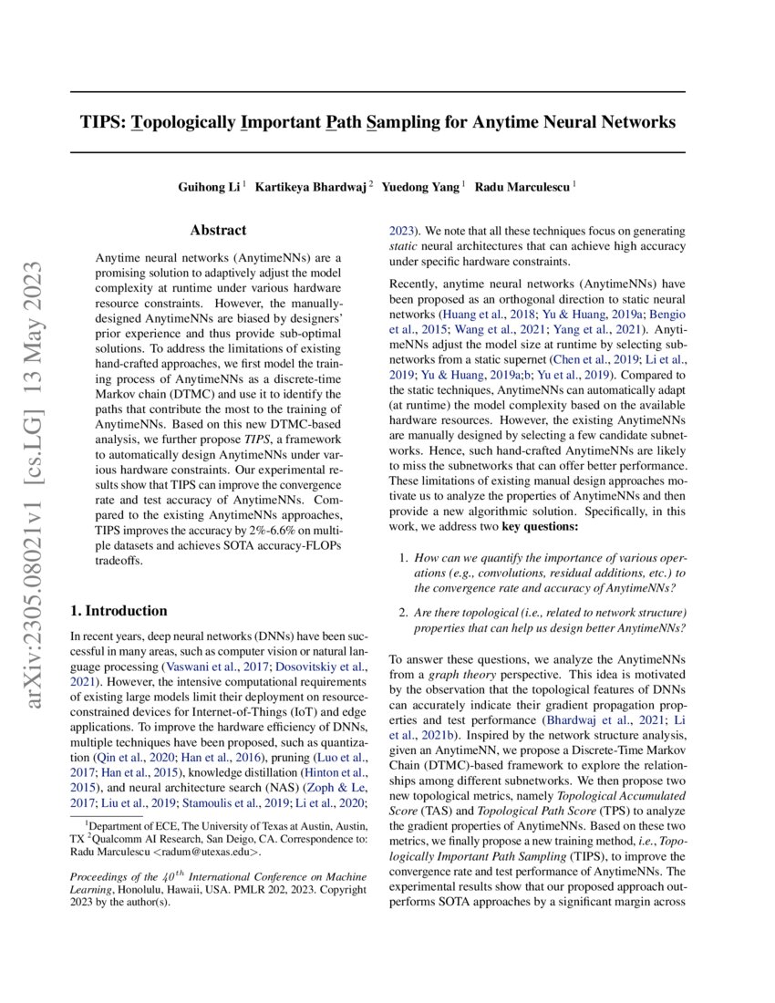 TIPS: Topologically Important Path Sampling for Anytime Neural Networks | DeepAI