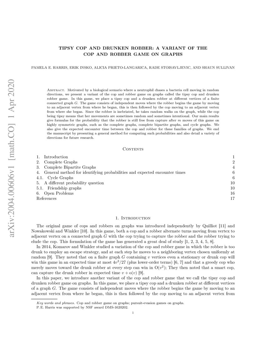 Tipsy cop and drunken robber: a variant of the cop and robber game on ...