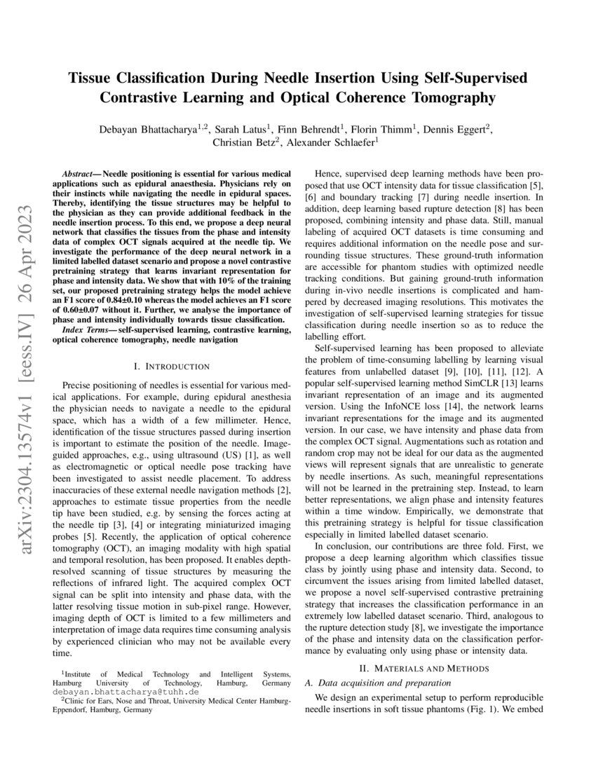 Tissue Classification During Needle Insertion Using Self Supervised Contrastive Learning And