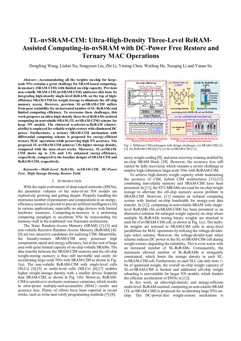 TL-nvSRAM-CIM: Ultra-High-Density Three-Level ReRAM-Assisted Computing ...