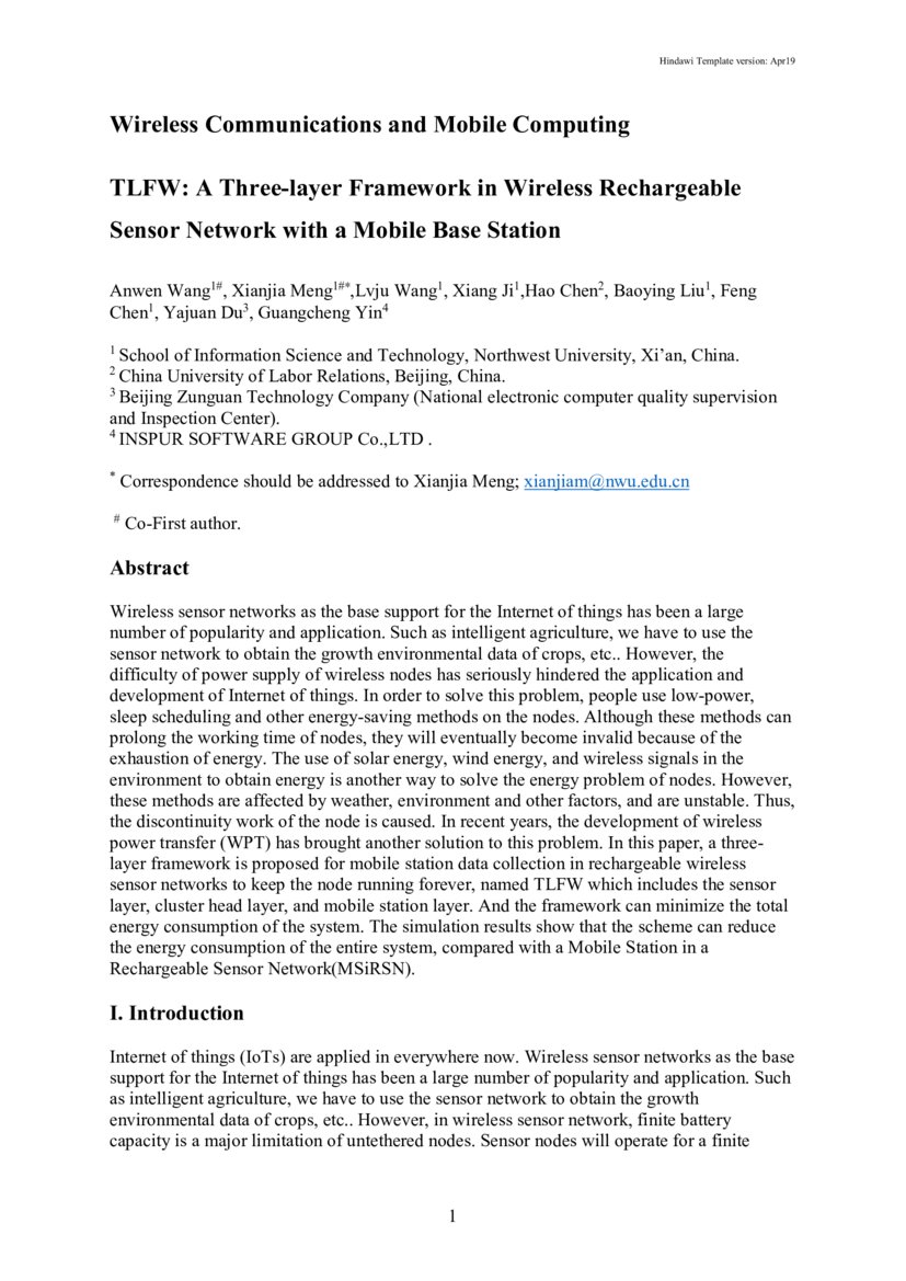 TLFW: A Three-layer Framework in Wireless Rechargeable Sensor Network ...