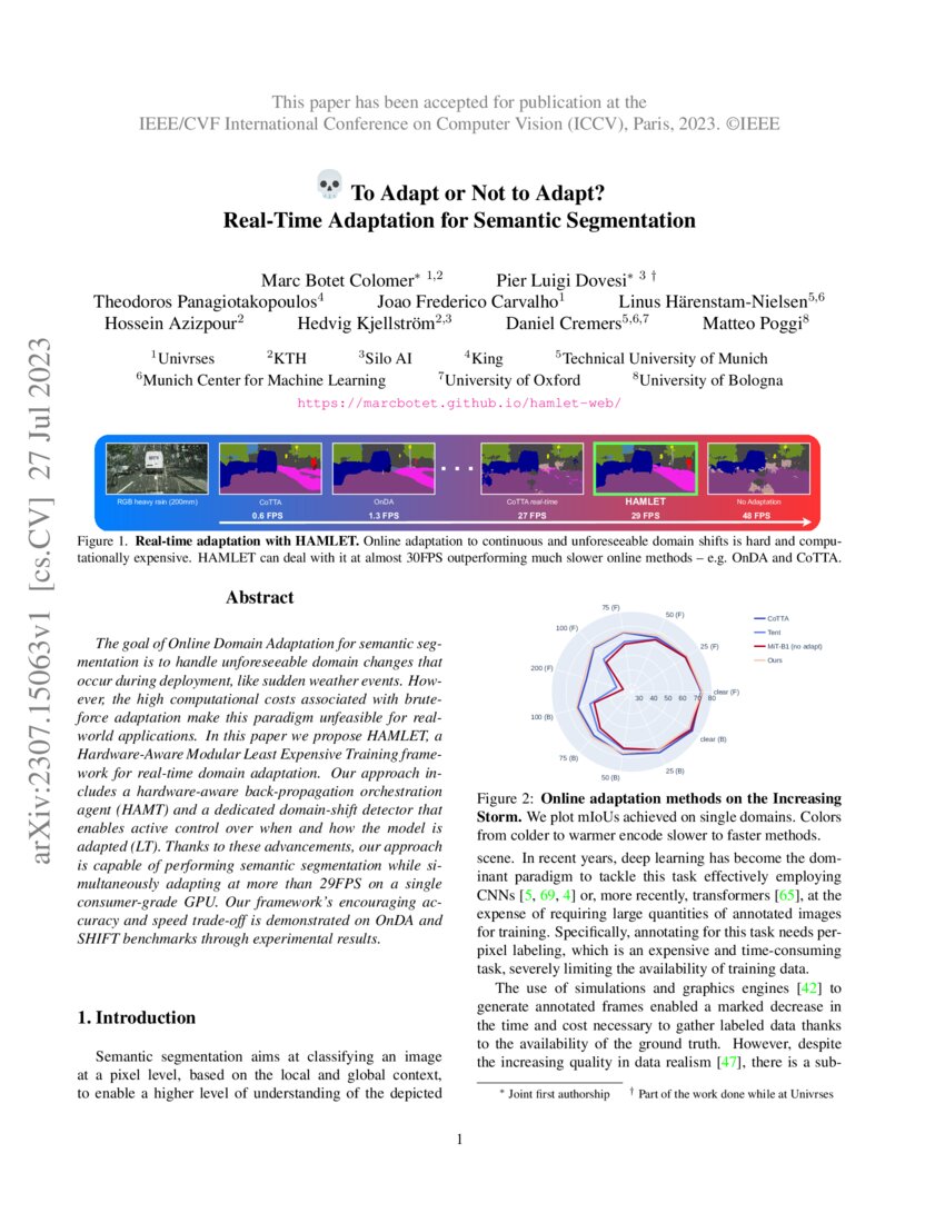 To Adapt Or Not To Adapt Real Time Adaptation For Semantic Segmentation Deepai