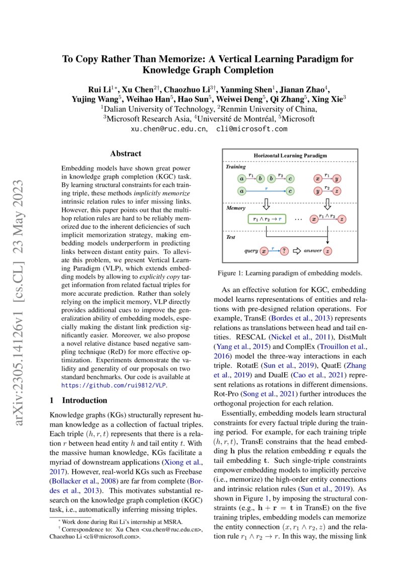To Copy Rather Than Memorize A Vertical Learning Paradigm For Knowledge Graph Completion Deepai 