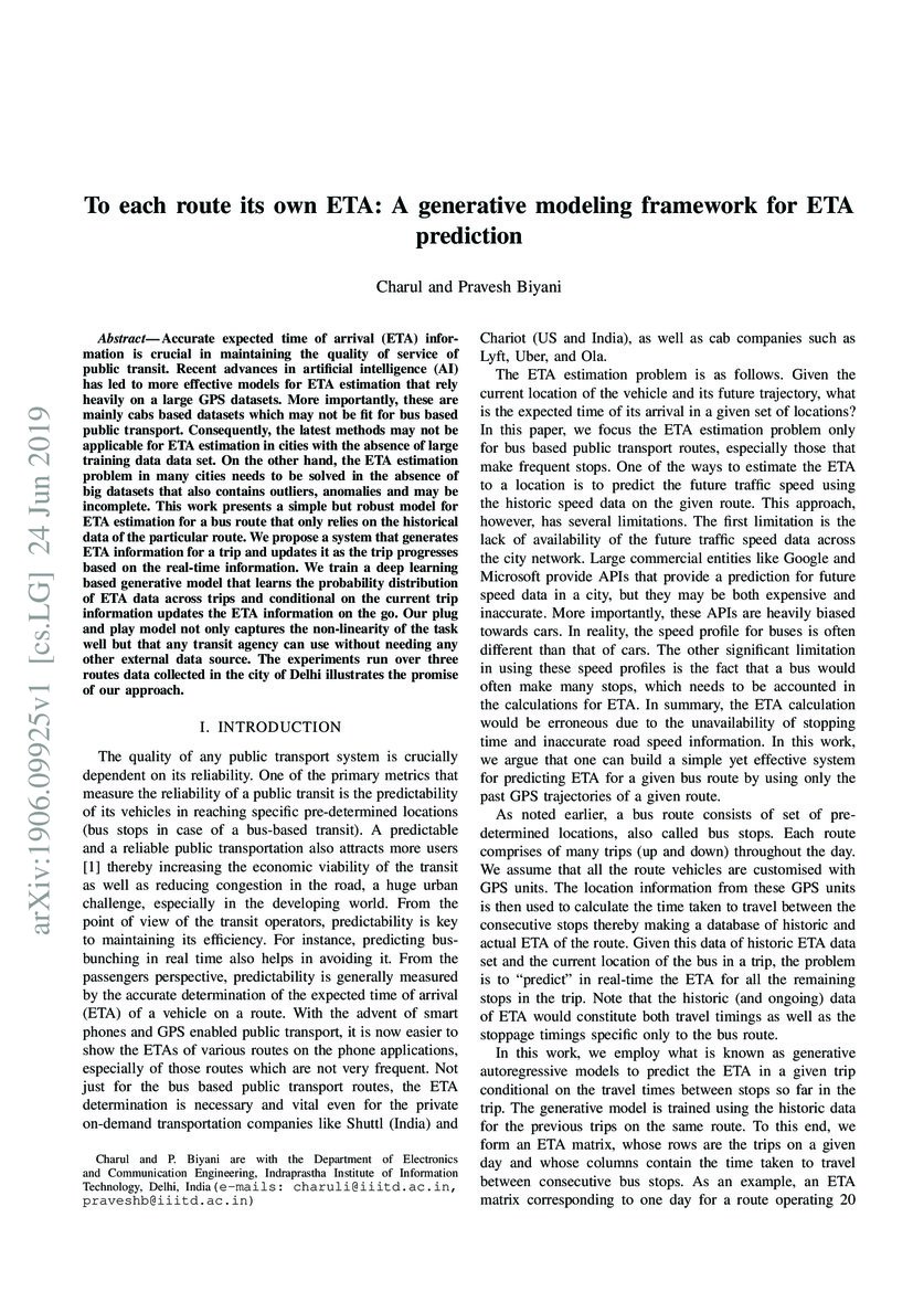 To each route its own ETA: A generative modeling framework for ETA ...