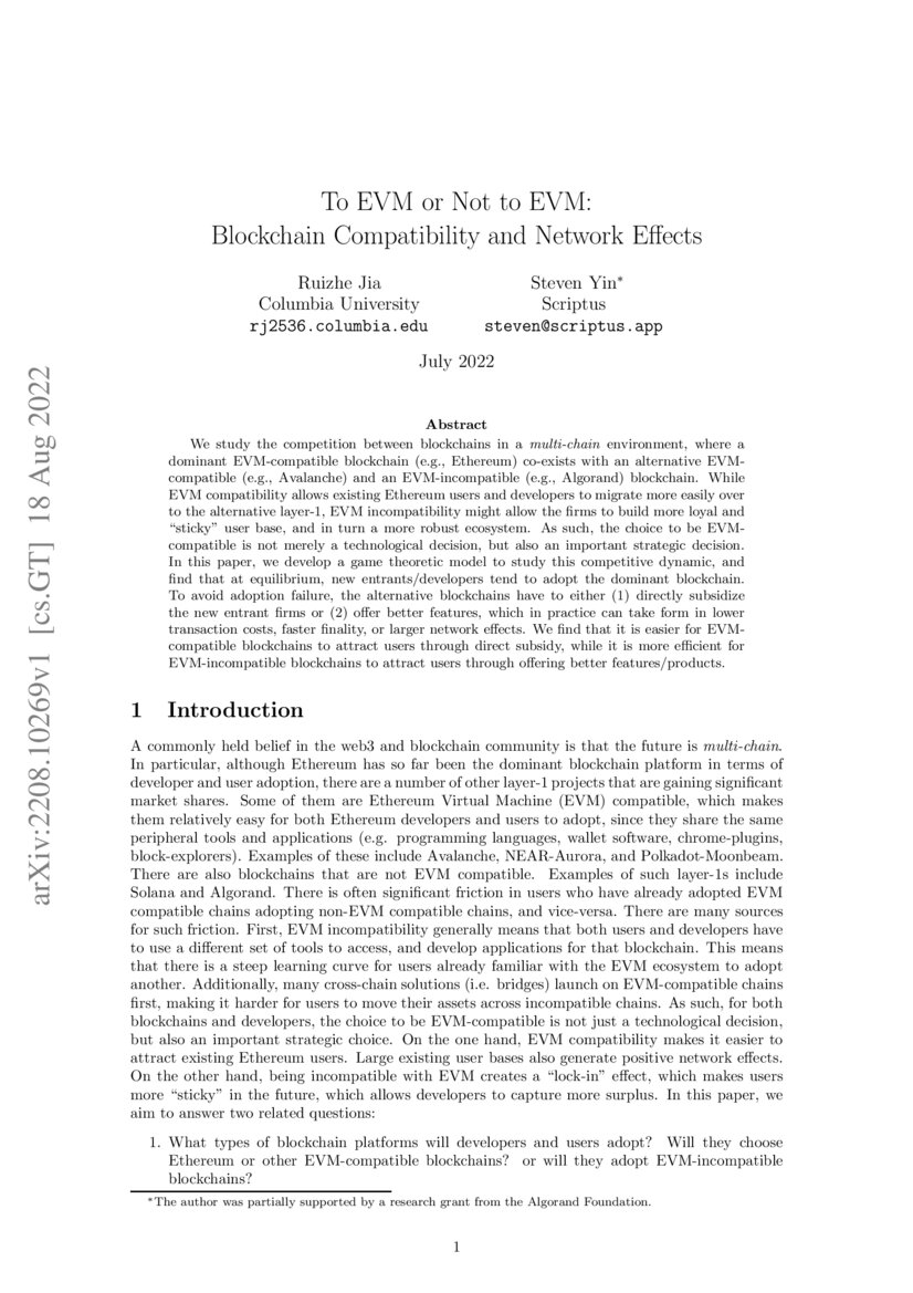 To EVM or Not to EVM: Blockchain Compatibility and Network Effects | DeepAI