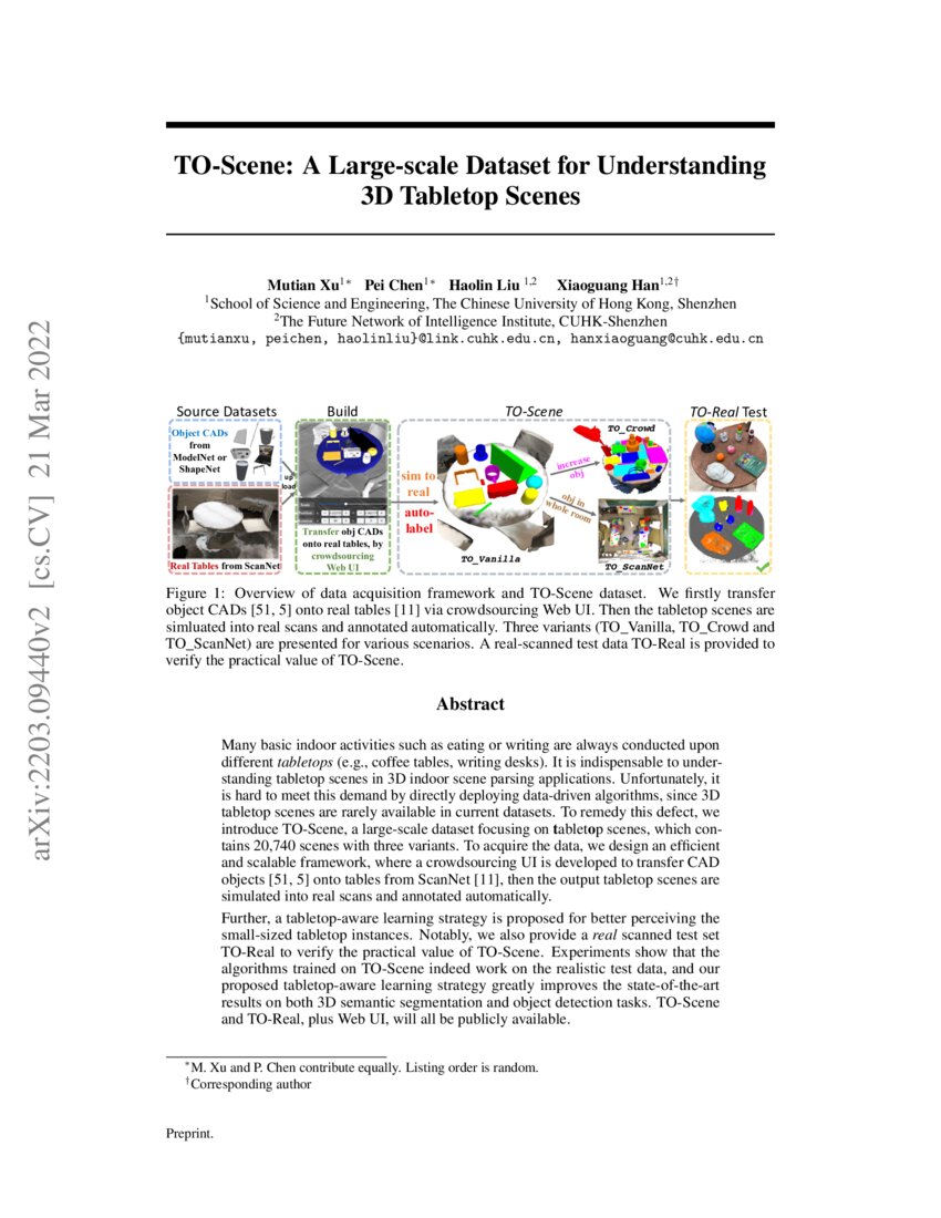 TO-Scene: A Large-scale Dataset for Understanding 3D Tabletop Scenes ...