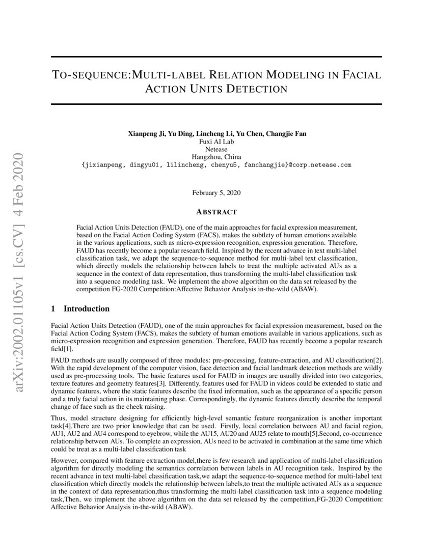 To-sequence:Multi-label Relation Modeling in Facial Action Units Detection | DeepAI