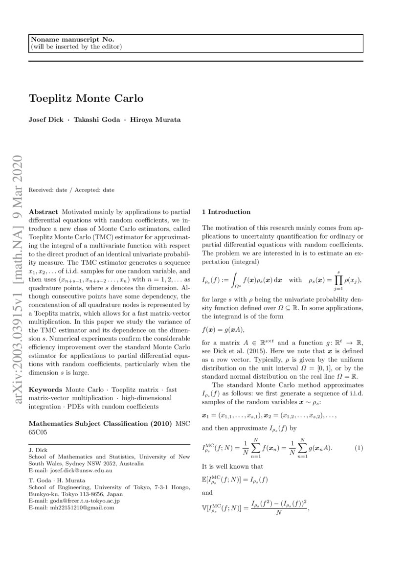 Toeplitz Monte Carlo | DeepAI