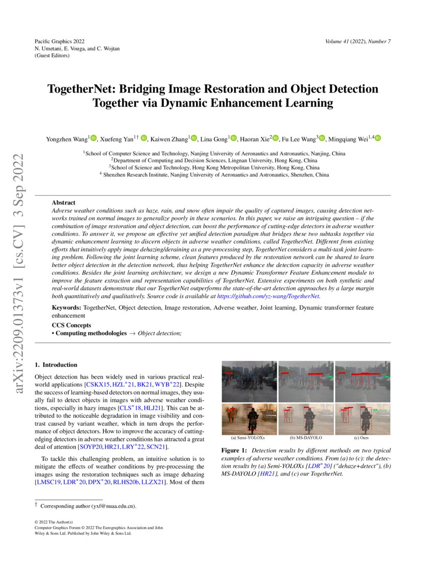 TogetherNet: Bridging Image Restoration and Object Detection Together ...