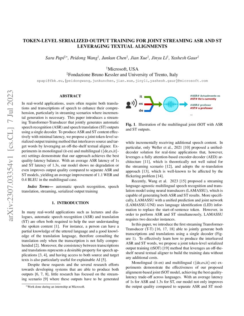 Token Level Serialized Output Training For Joint Streaming Asr And St Leveraging Textual 4212