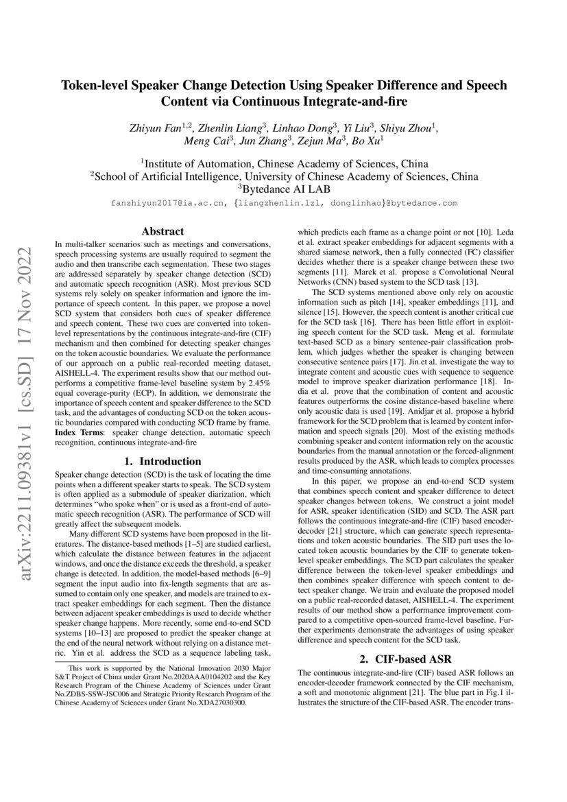 Token-level Speaker Change Detection Using Speaker Difference and ...