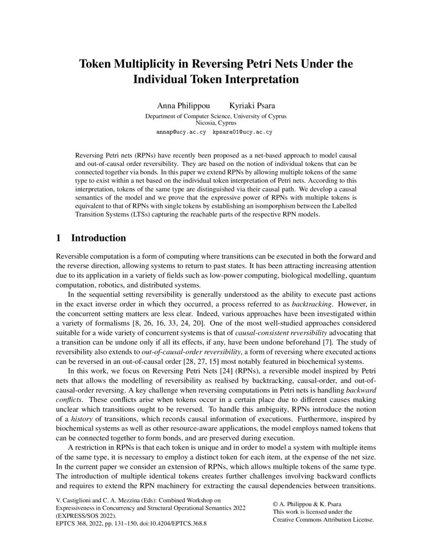 Token Multiplicity in Reversing Petri Nets Under the Individual Token Interpretation | DeepAI