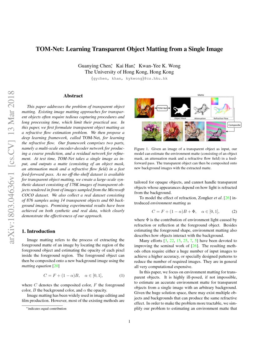 TOM-Net: Learning Transparent Object Matting from a Single Image | DeepAI