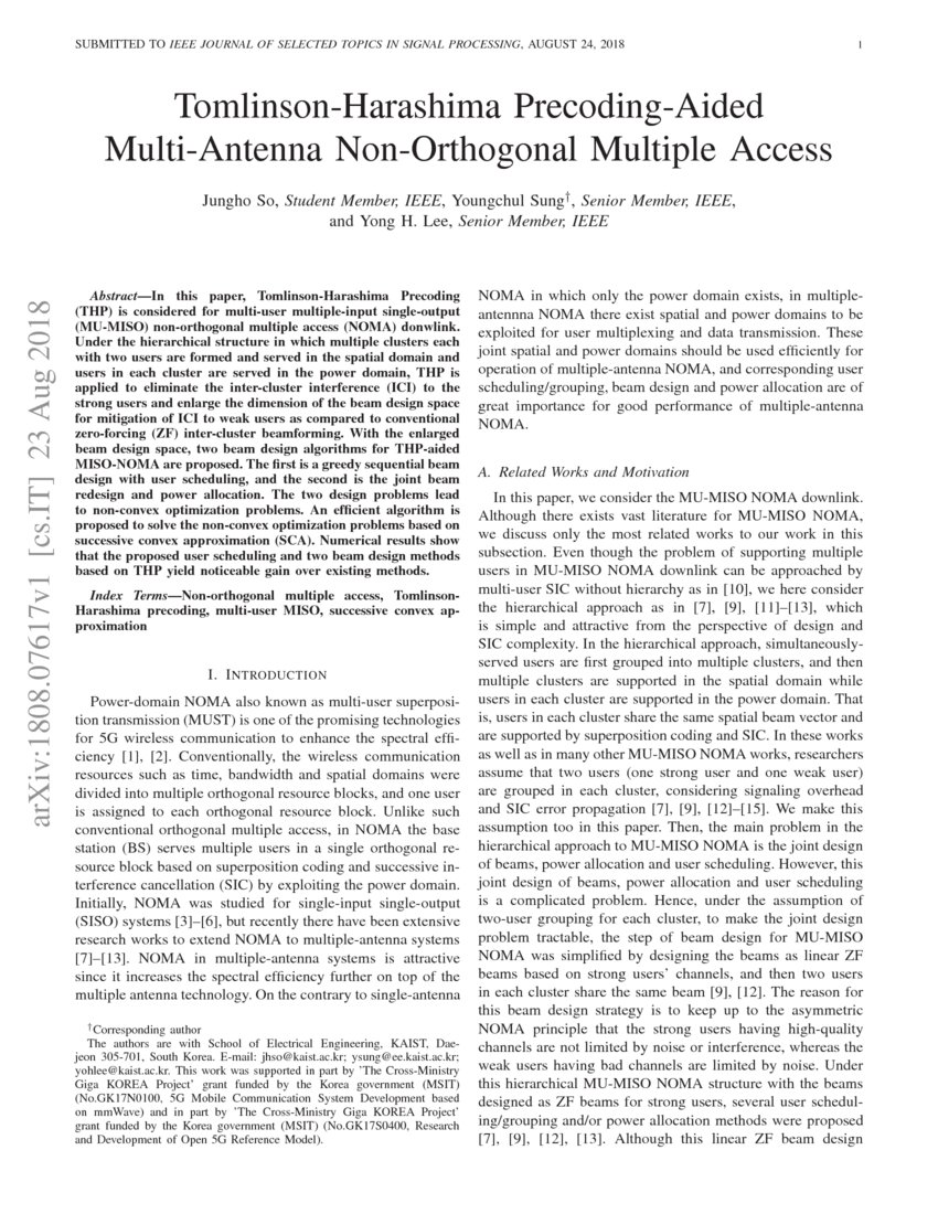 Tomlinson-Harashima Precoding-Aided Multi-Antenna Non-Orthogonal Multiple Access | DeepAI
