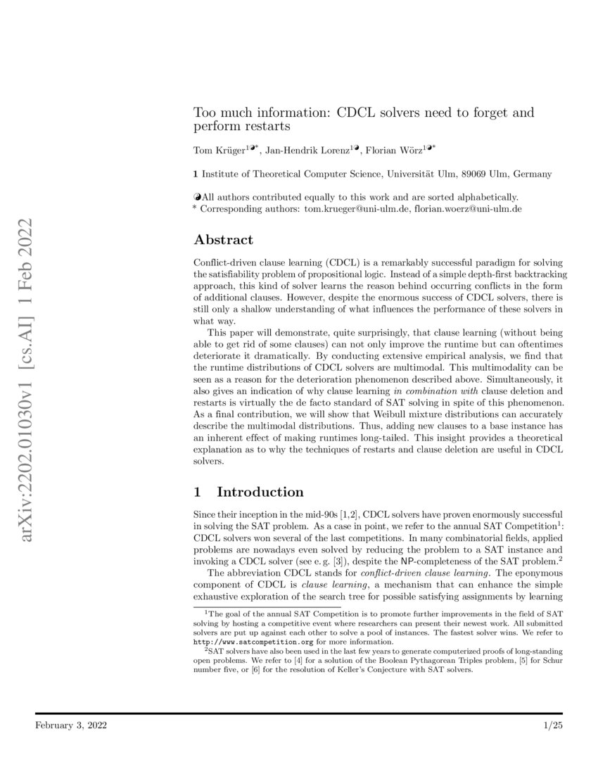 Too much information: CDCL solvers need to forget and perform restarts ...