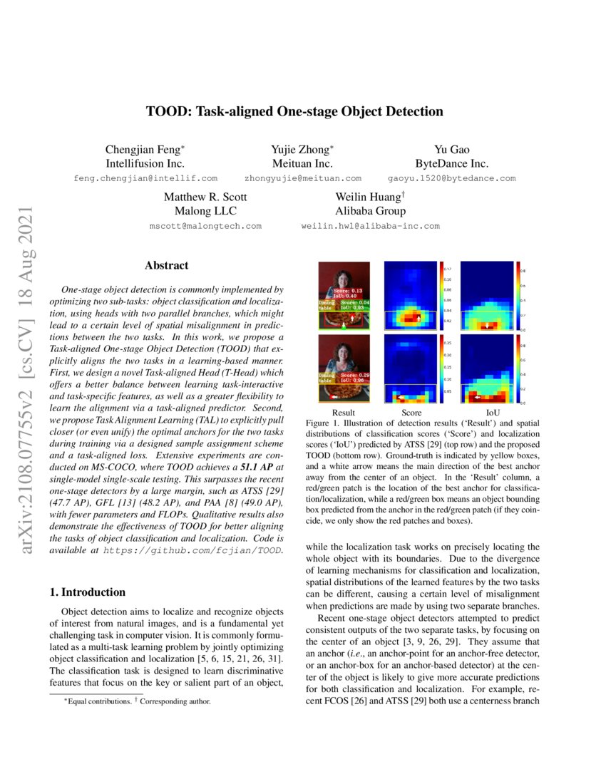 TOOD: Task-aligned One-stage Object Detection | DeepAI