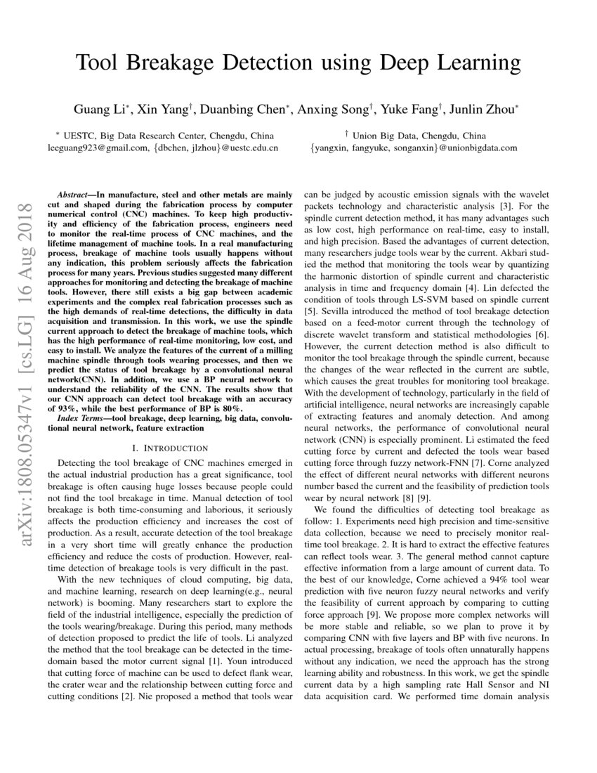 Tool Breakage Detection using Deep Learning | DeepAI