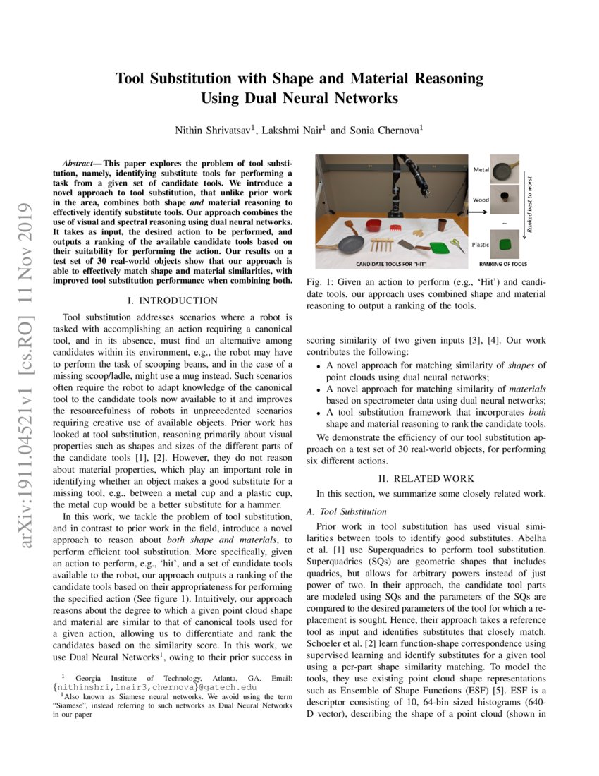 Tool Substitution with Shape and Material Reasoning Using Dual Neural Networks | DeepAI