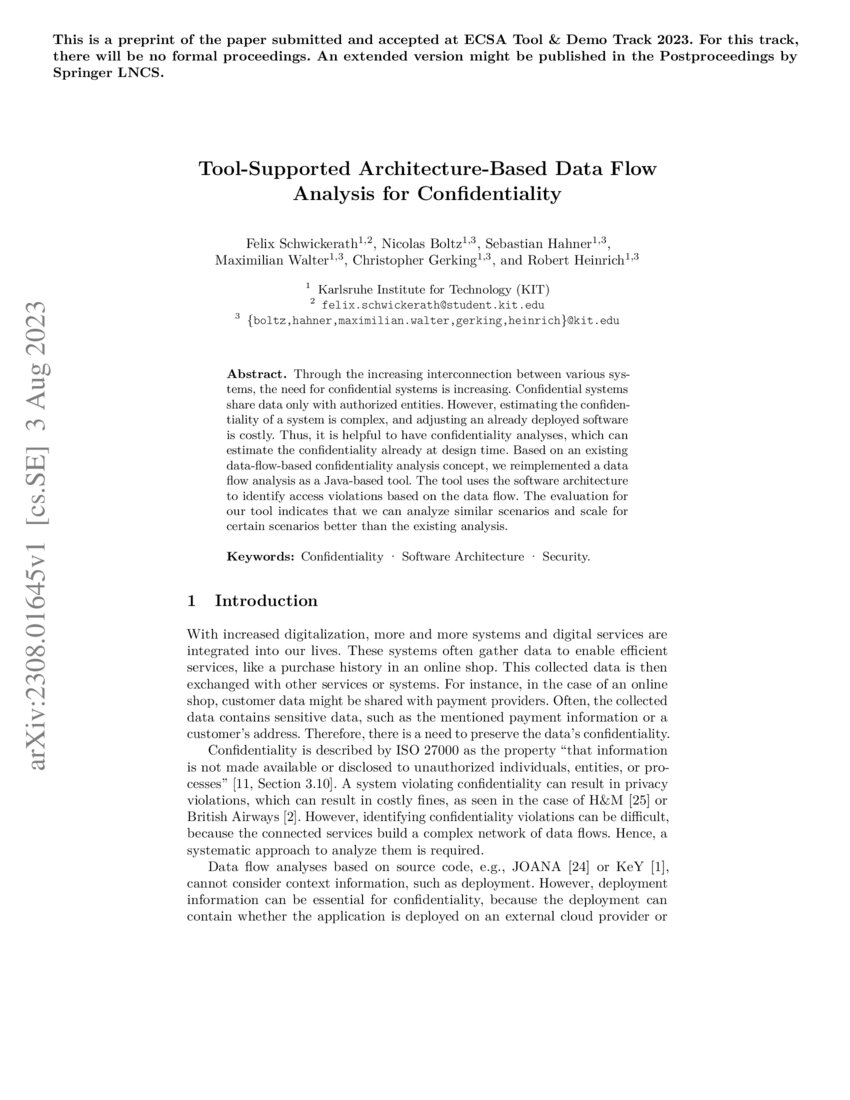 Tool Supported Architecture Based Data Flow Analysis For Confidentiality Deepai