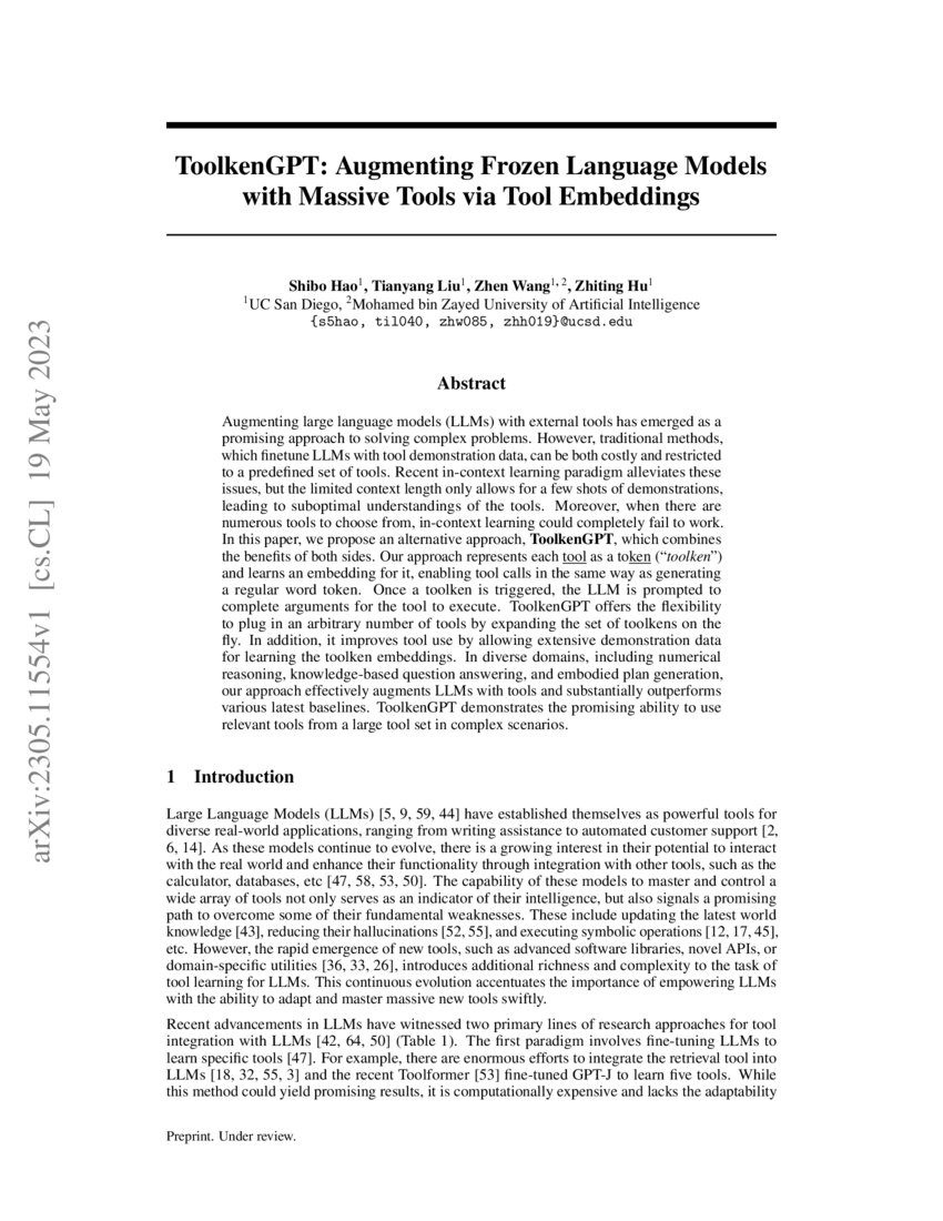 ToolkenGPT: Augmenting Frozen Language Models with Massive Tools via ... ToolkenGPT: Augmenting Frozen Language Models with Massive Tools via ...