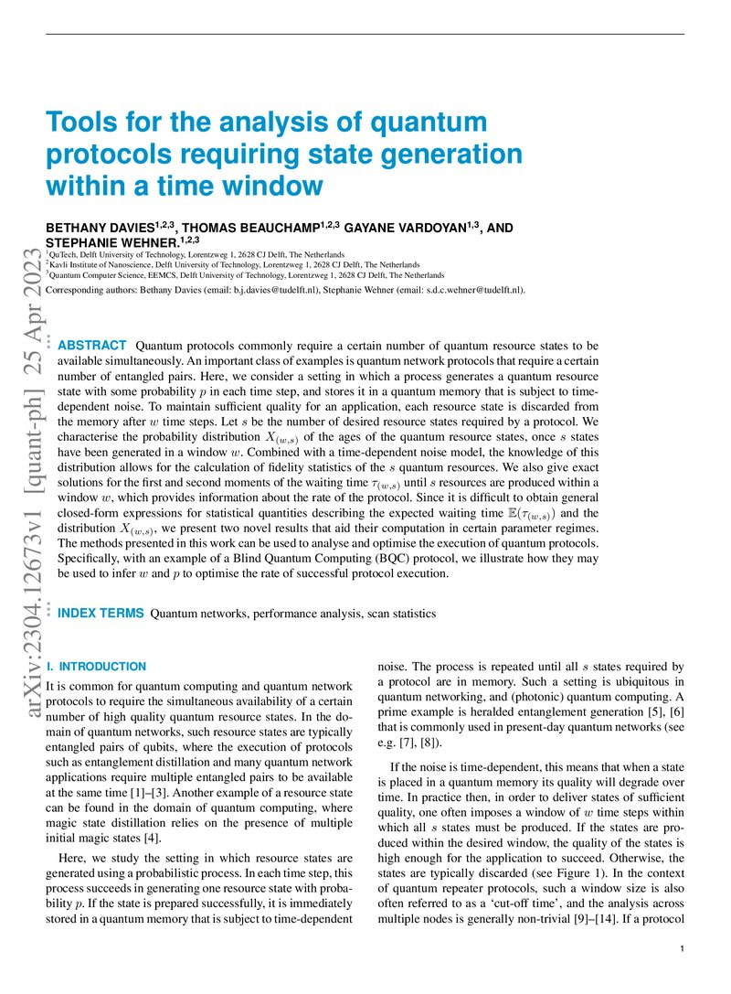 Tools for the analysis of quantum protocols requiring state generation within a time window | DeepAI