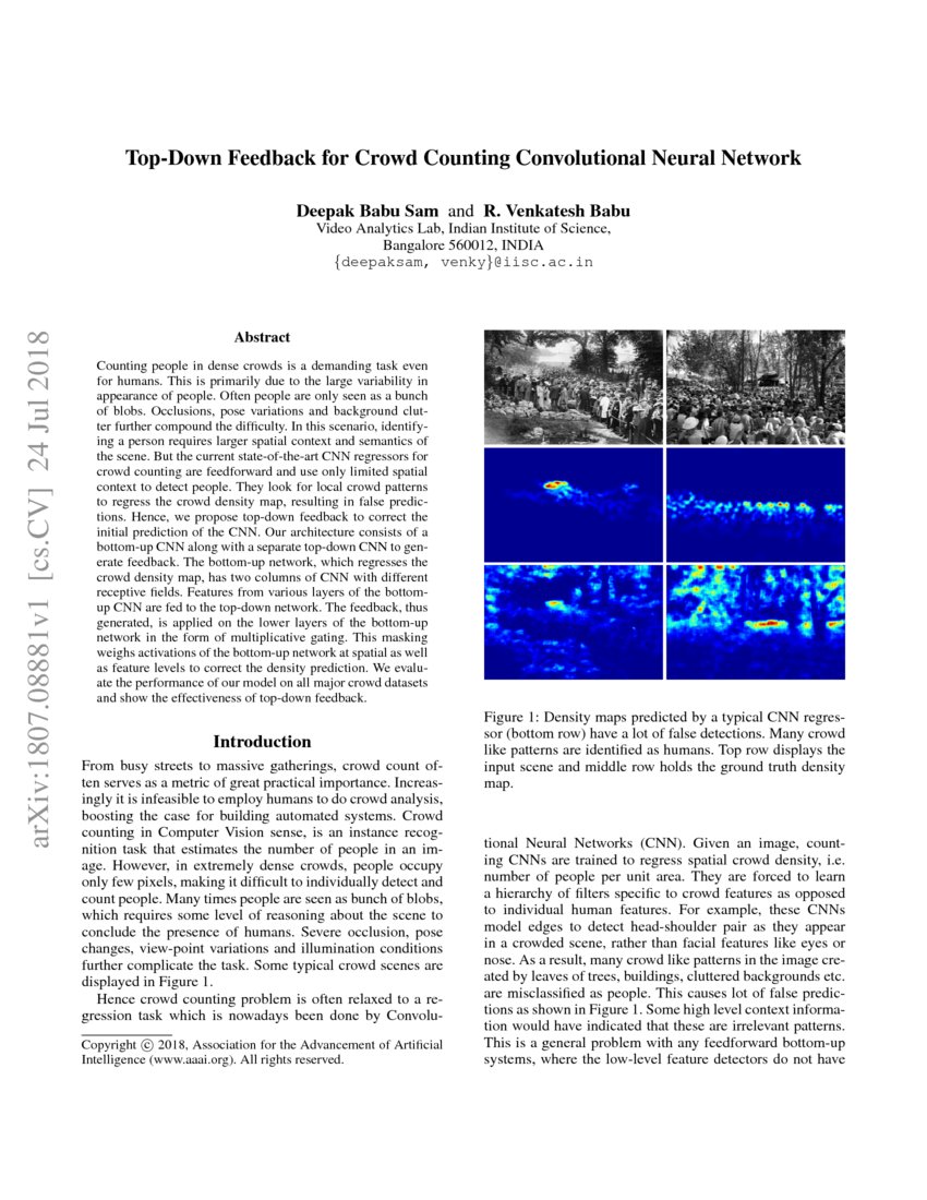 Top-Down Feedback for Crowd Counting Convolutional Neural Network | DeepAI