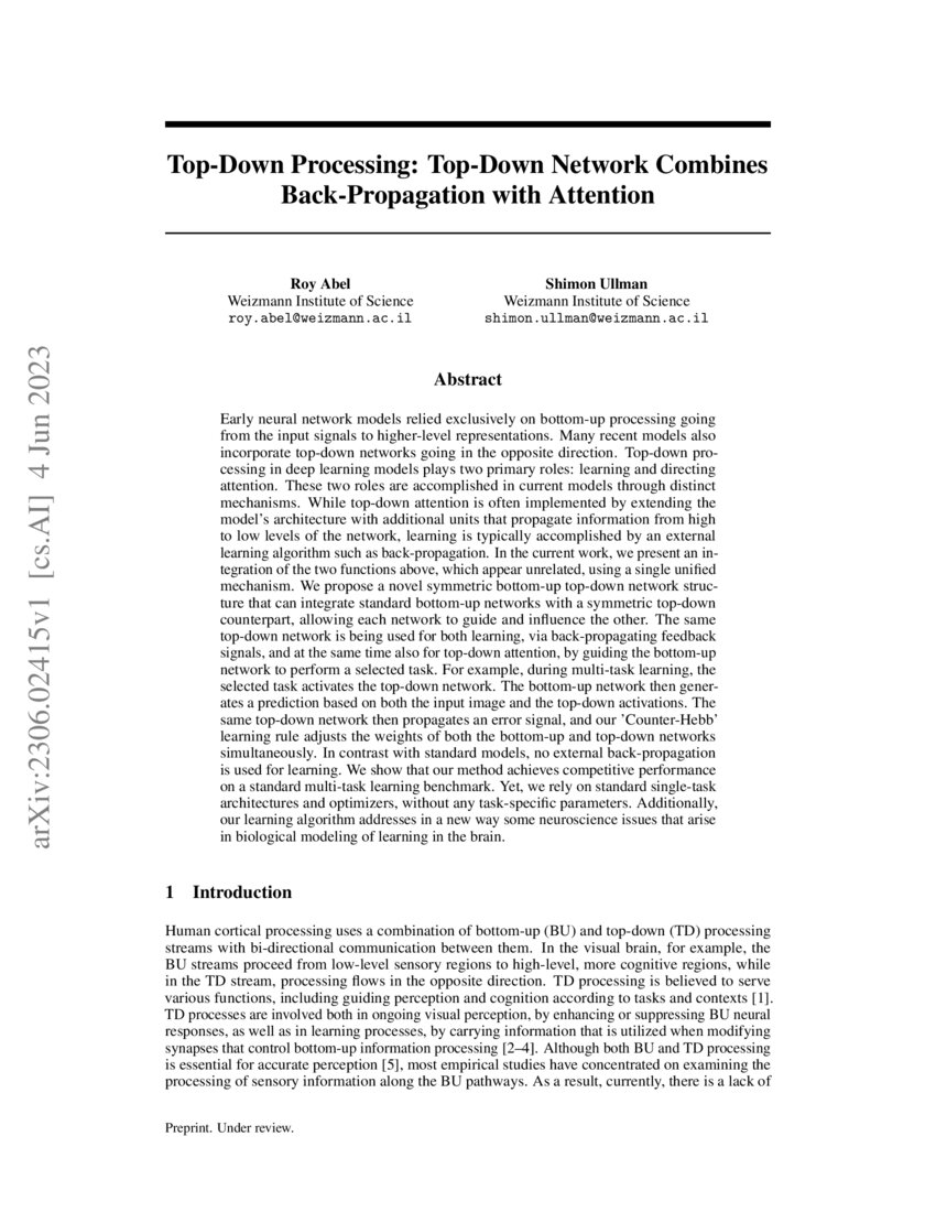 Top-Down Processing: Top-Down Network Combines Back-Propagation with Attention | DeepAI