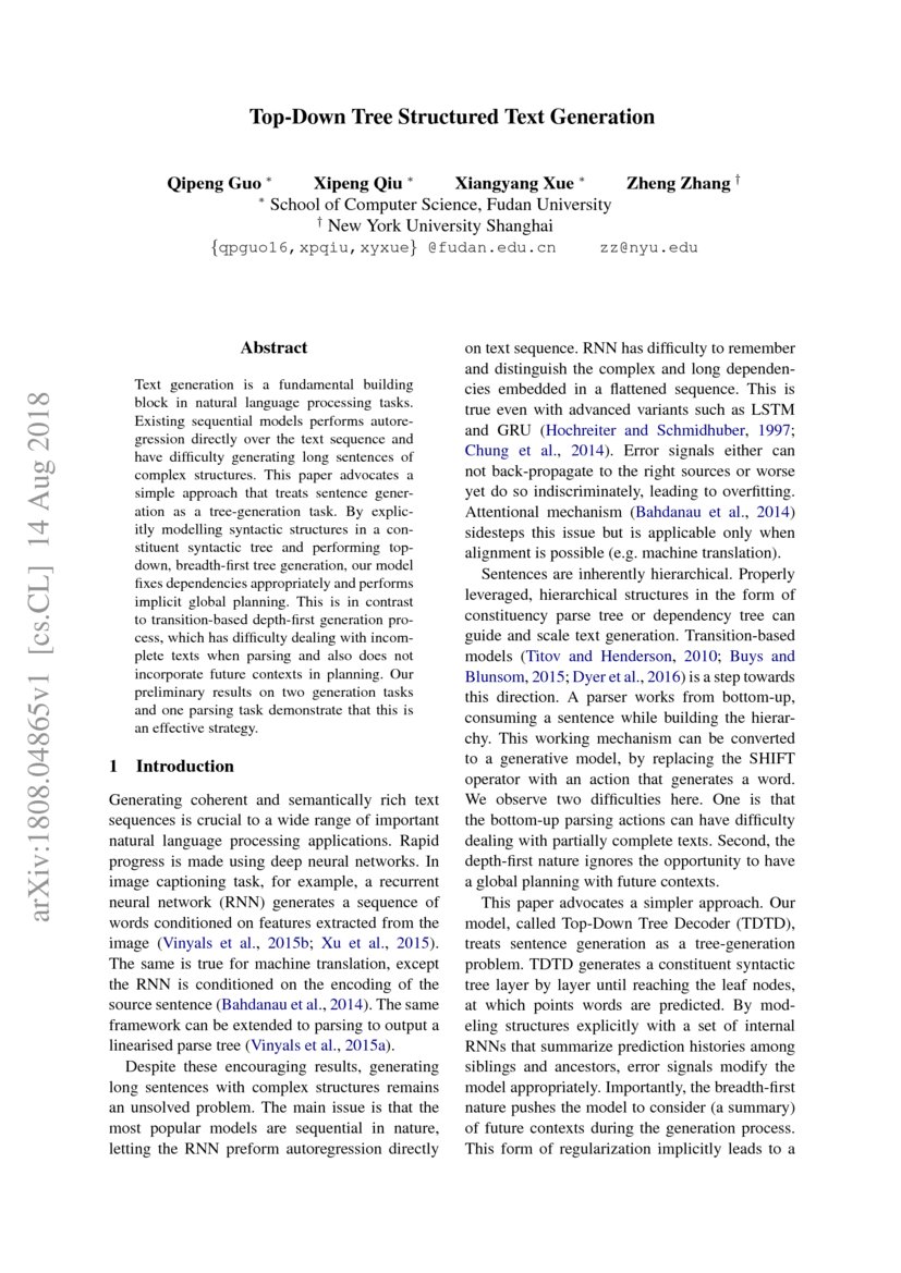 Top-Down Tree Structured Text Generation | DeepAI