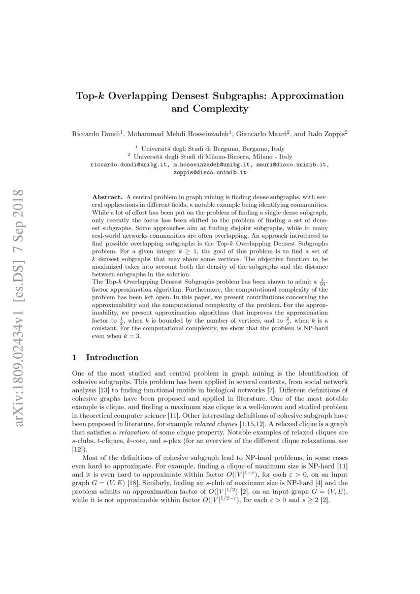 Top K Overlapping Densest Subgraphs Approximation And Complexity Deepai