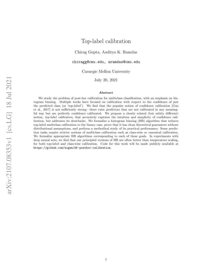 Top label Calibration DeepAI top-label-calibration-deepai