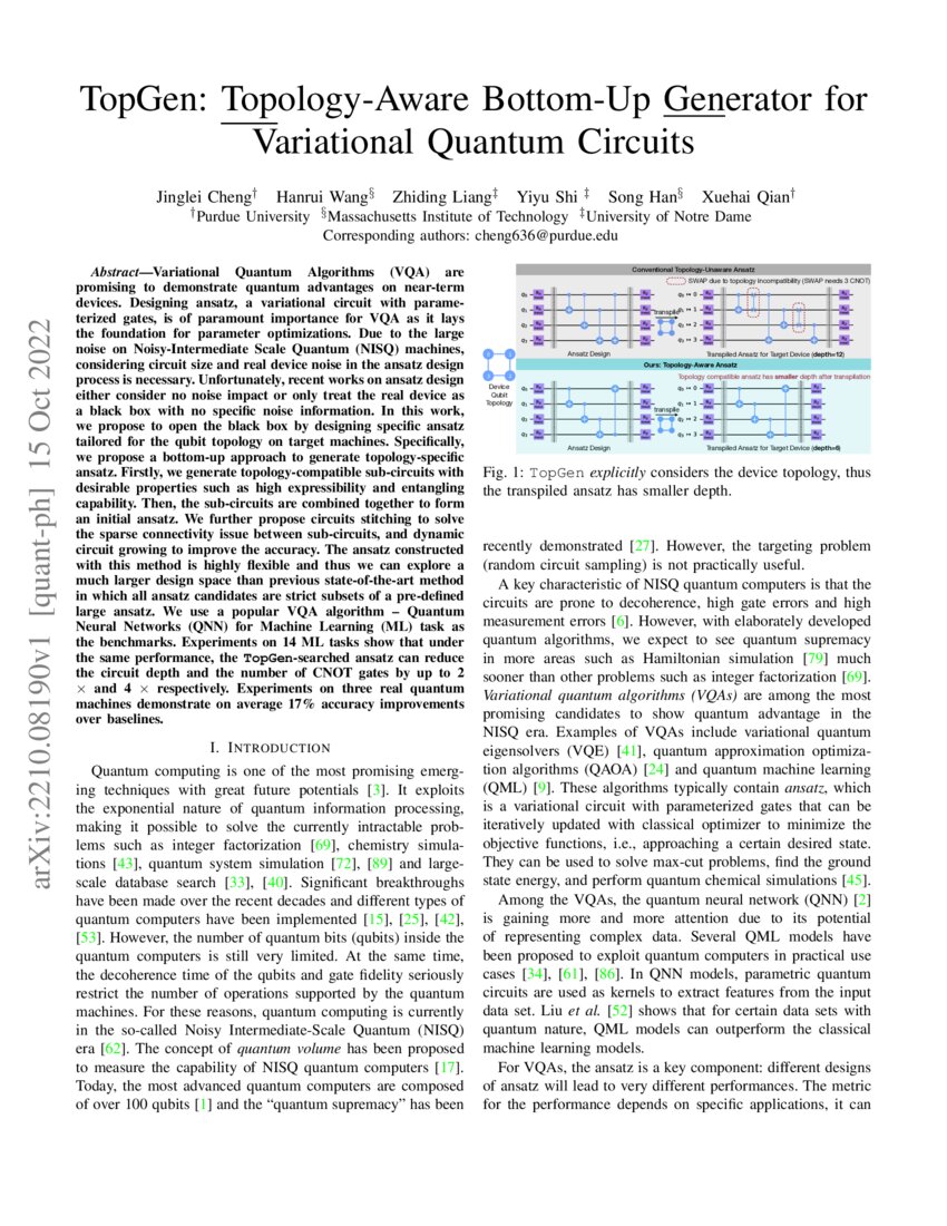 TopGen: Topology-Aware Bottom-Up Generator for Variational Quantum Circuits | DeepAI