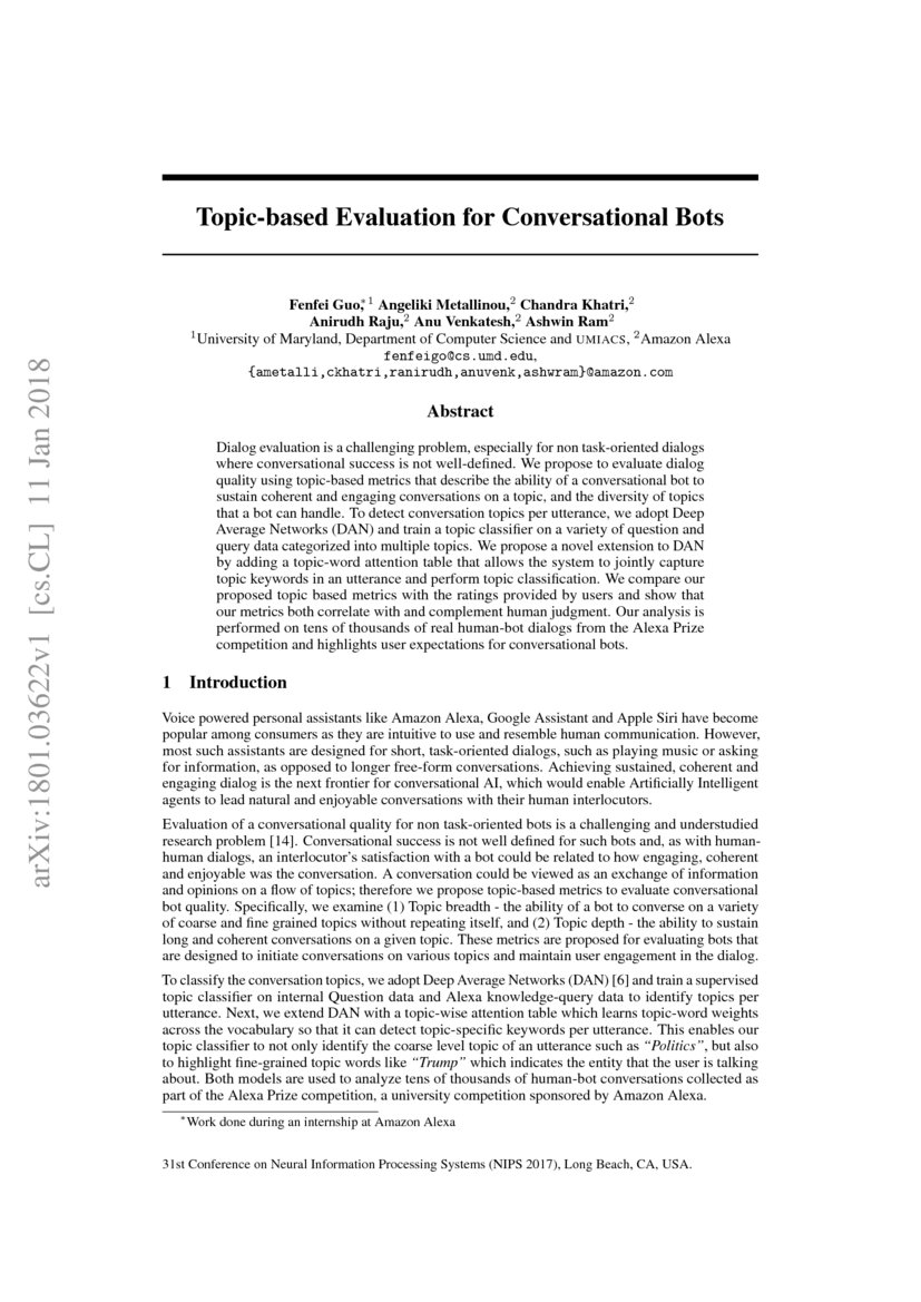 Topic-based Evaluation for Conversational Bots | DeepAI