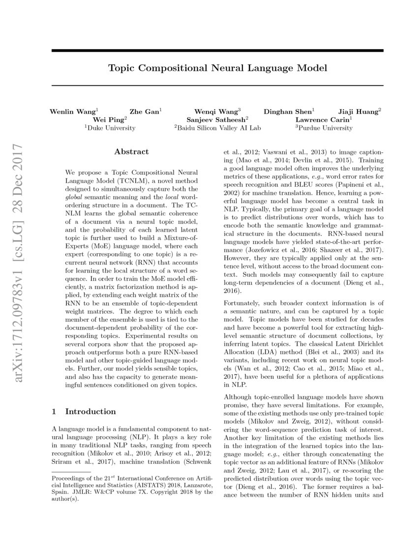 Topic Compositional Neural Language Model Deepai