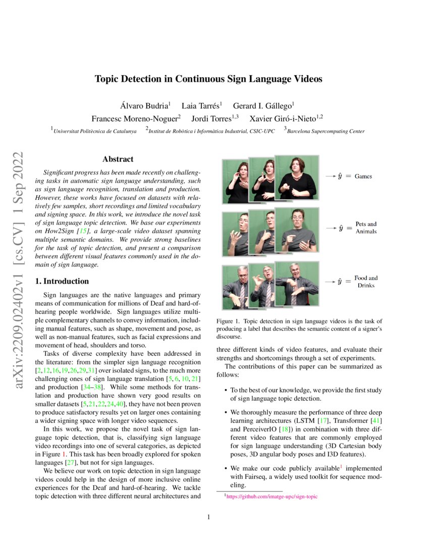 Topic Detection In Continuous Sign Language Videos Deepai