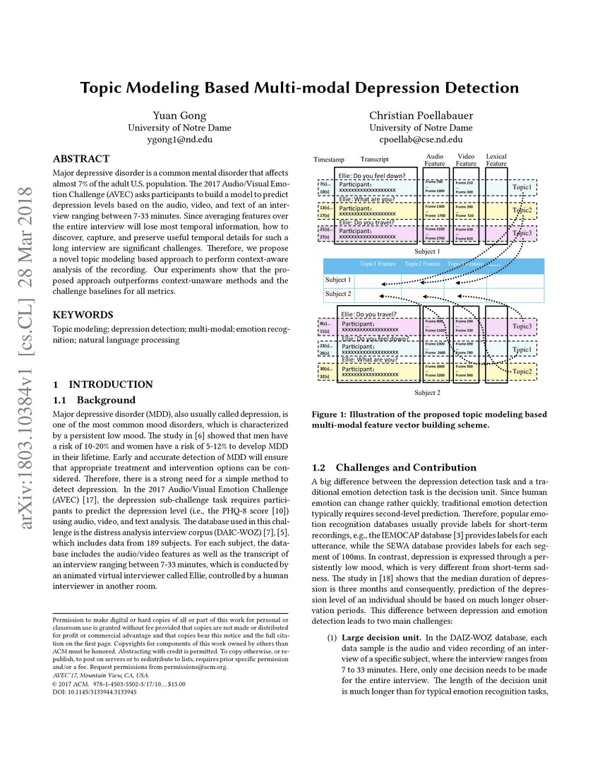 Topic Modeling Based Multi-modal Depression Detection | DeepAI