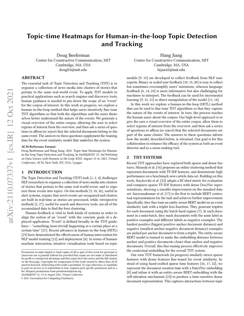 Topic-time Heatmaps for Human-in-the-loop Topic Detection and Tracking ...