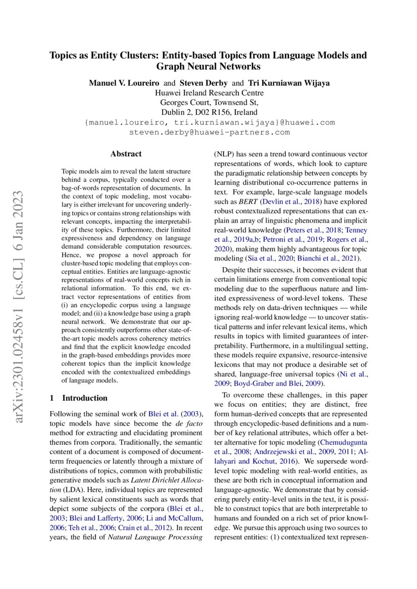 Topics as Entity Clusters: Entity-based Topics from Language Models and Graph Neural Networks ...